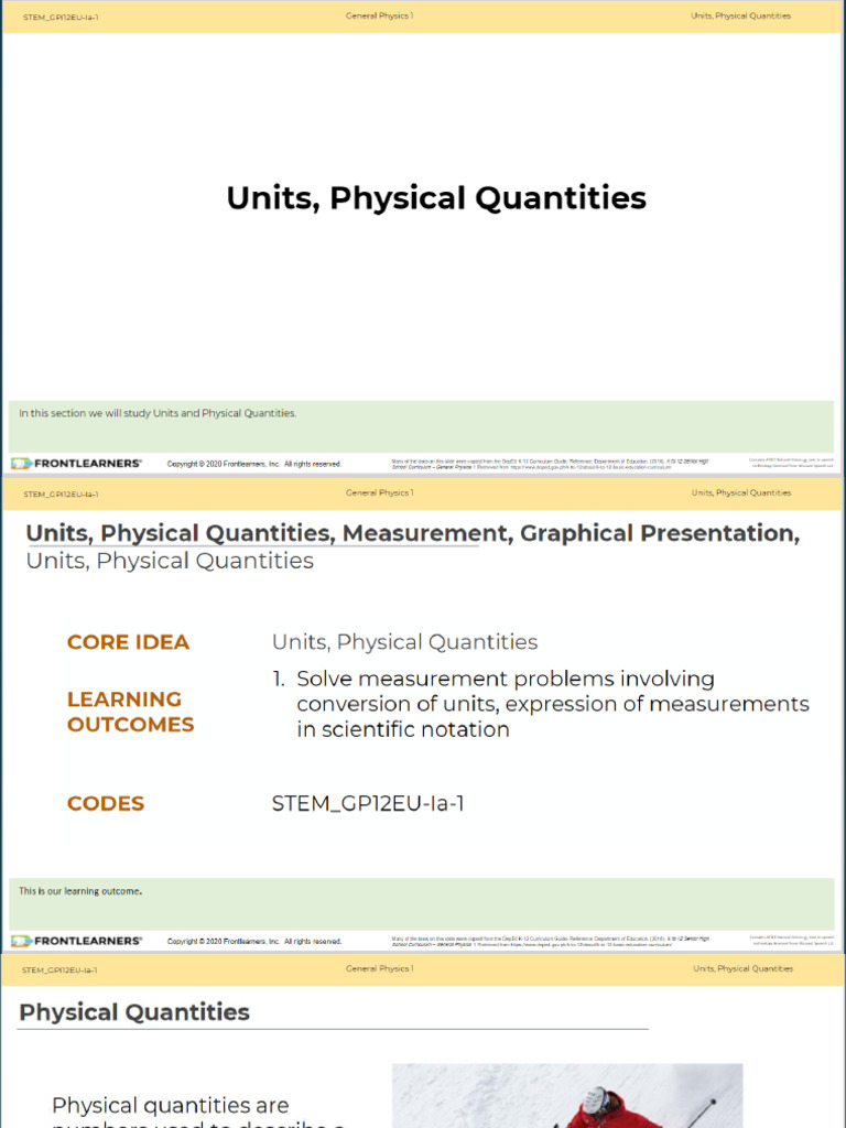 Lesson 1 Units Physical Quantities Student | PDF
