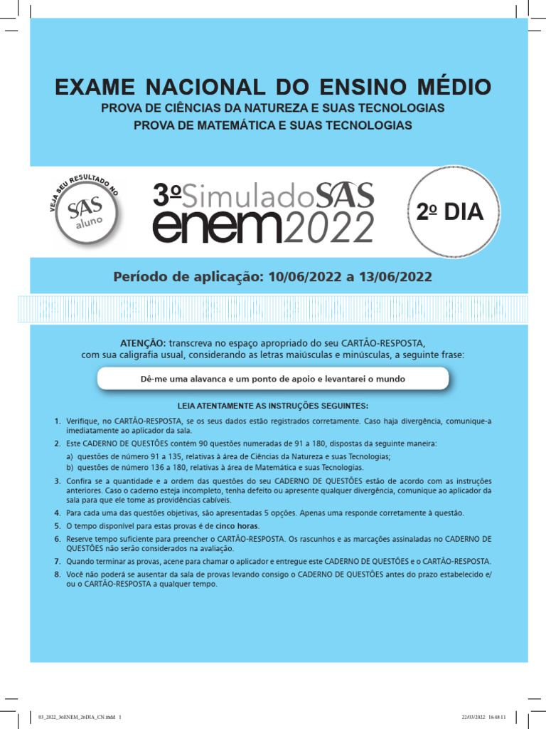 3 SIMULADO SAS 2 DIA 2022_250511_095741 | PDF | Dióxido de carbono | Transgênicos