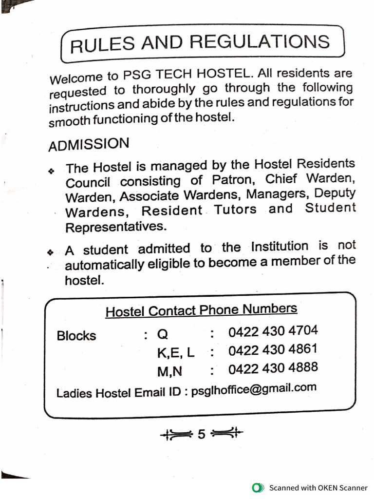Girls Hostel Rulebook | PDF