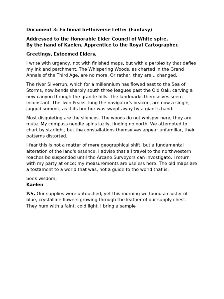 Fictional In-Universe Letter (Fantasy) | PDF