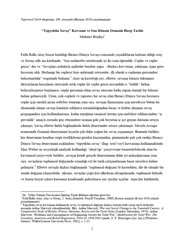 Topyekun Savas Kavrami Ve Son Donem Osm | PDF