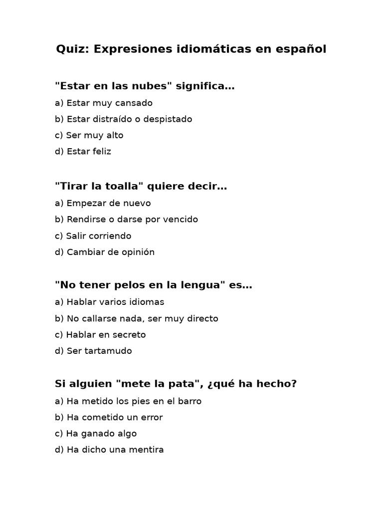 Quiz de expresiones idiomáticas en español | PDF