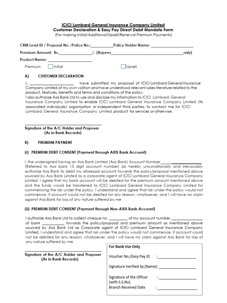 Debit Mandate ICICI | PDF | Insurance | Banks