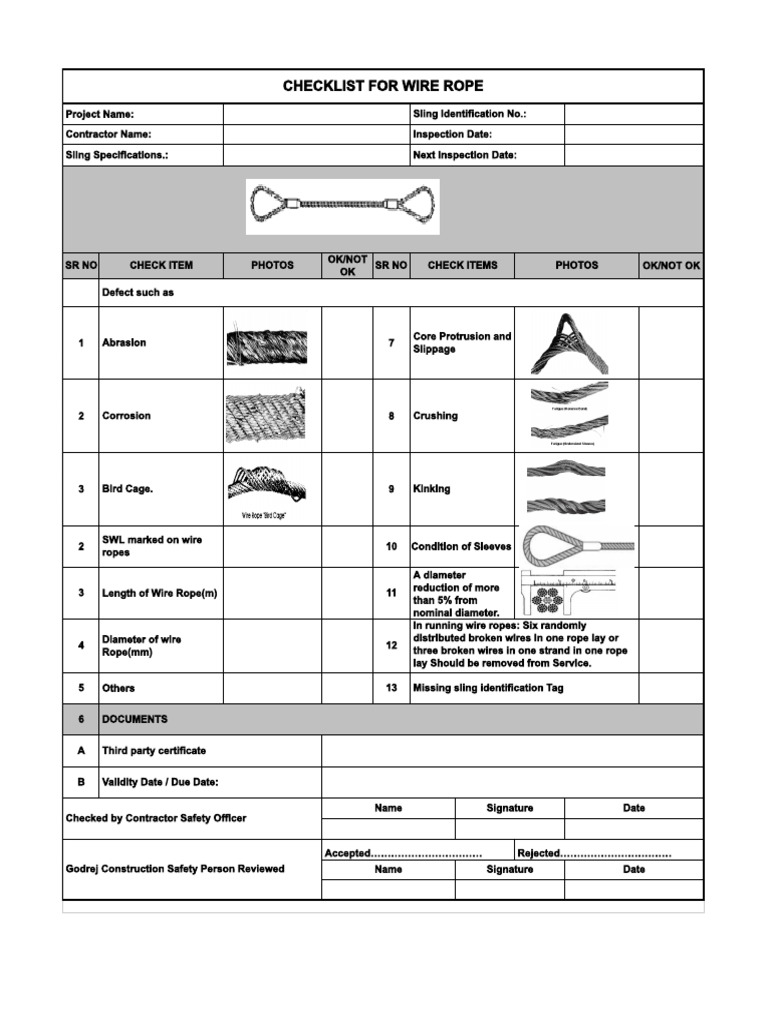 Wire Rope Sling Inspection Checklist | PDF