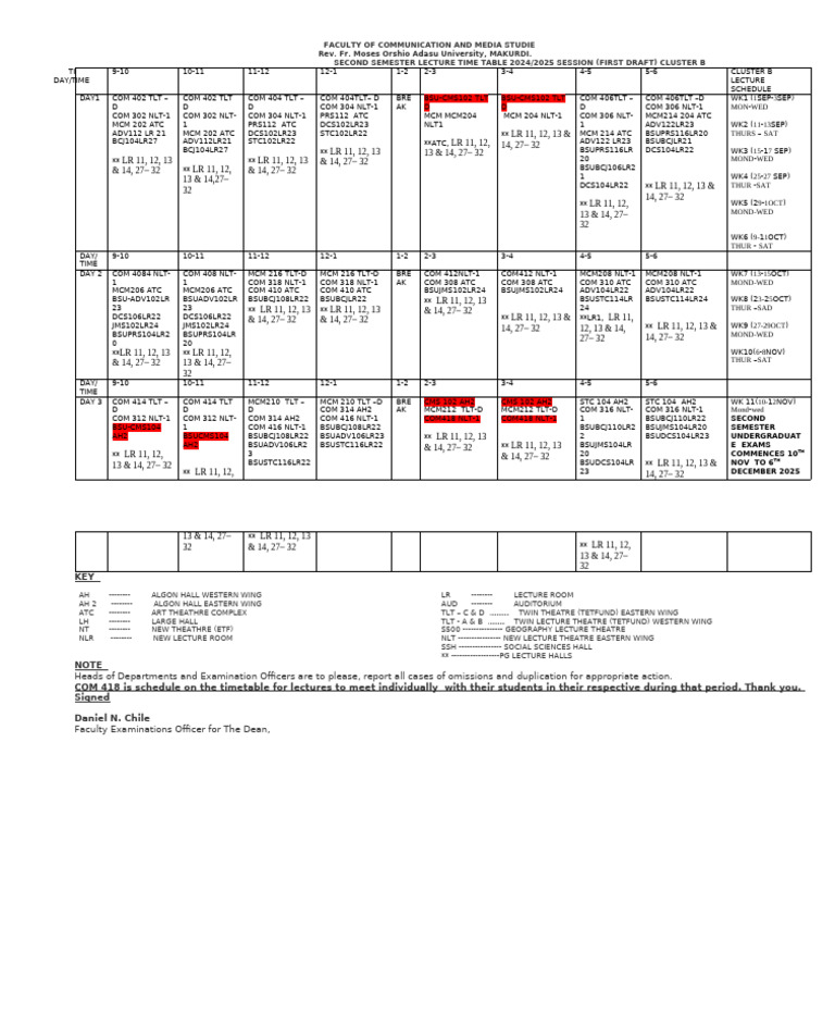 Second Semester Timetable | PDF