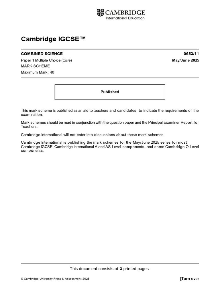 Cambridge IGCSE: Combined Science 0653/11 | PDF | Educational ...