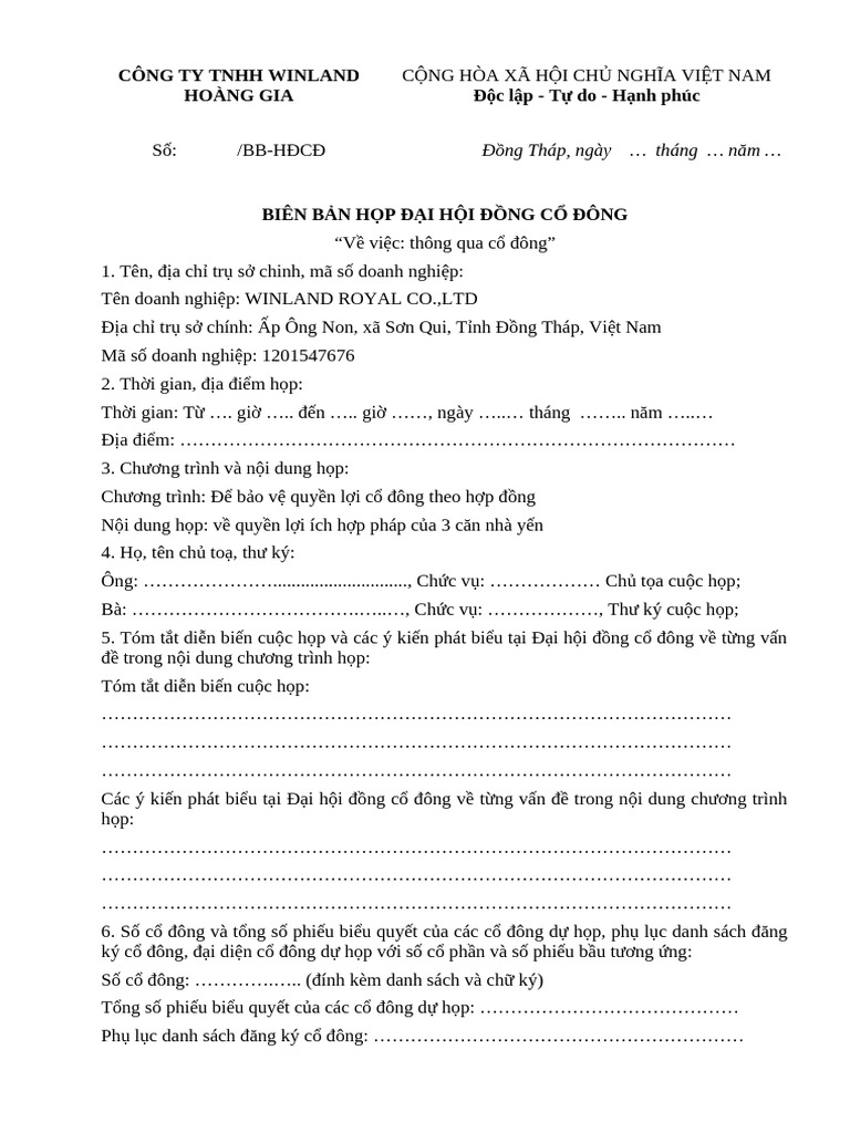 Bien Ban Hop Dai Hoi Dong Co Dong | PDF