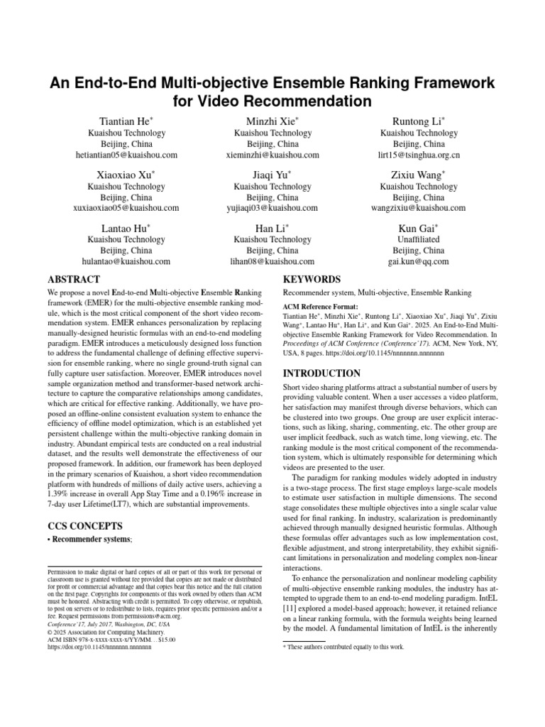 An End-To-End Multi-Objective Ensemble Ranking Framework For Video ...