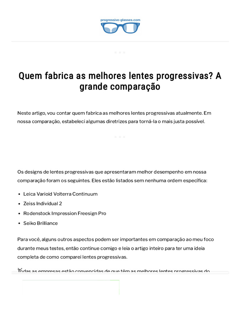 Melhores Lentes Progressivas Comparadas | PDF | Sistema visual | Olho