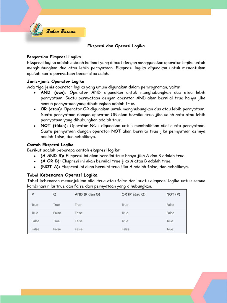 Pengertian Ekspresi dan Operasi Logika | PDF