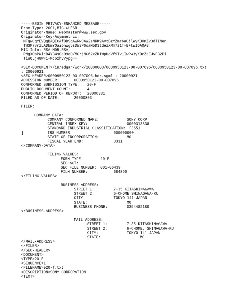 Sony Music Group Fy1999 20F | PDF | Sony | American Depositary Receipt