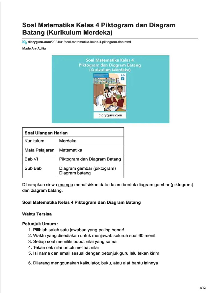 Soal Matematika Kelas 4: Piktogram & Diagram | PDF