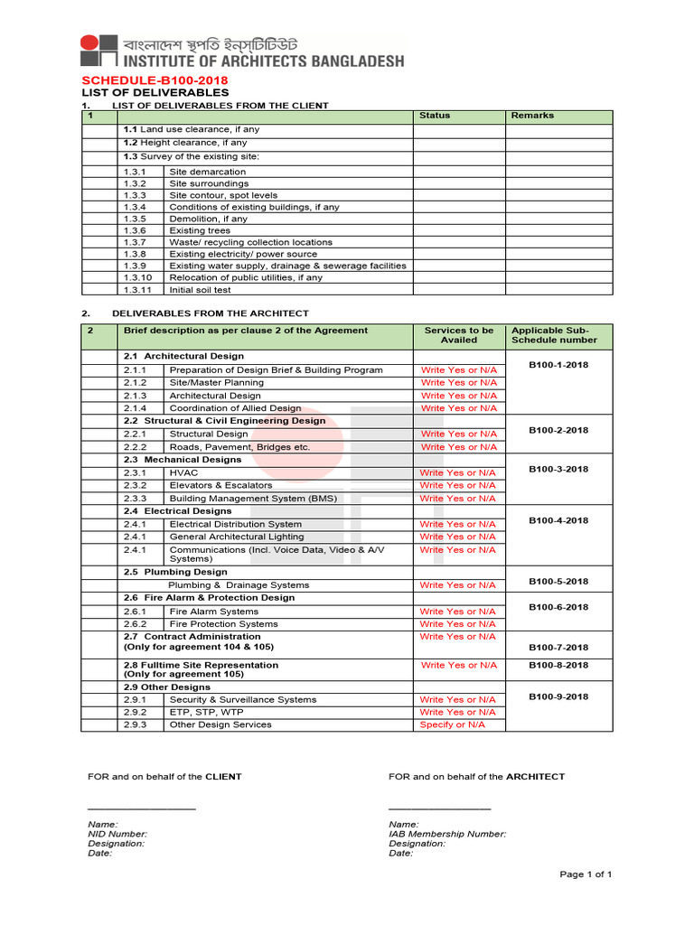 2018-Schedule-B100 List of Deliverables For Building Projects | PDF ...