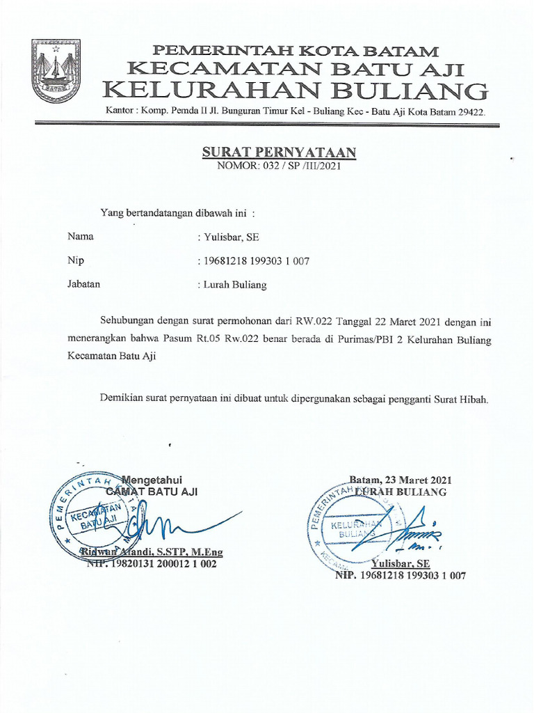 S.pernyataan Buliang | PDF