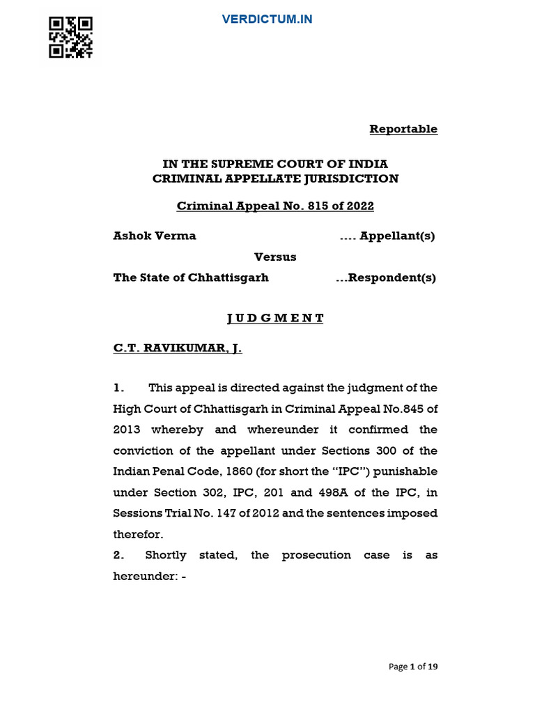 Ashok Verma V The State of Chhattisgarhwatermark 1675655 | PDF | Burden ...