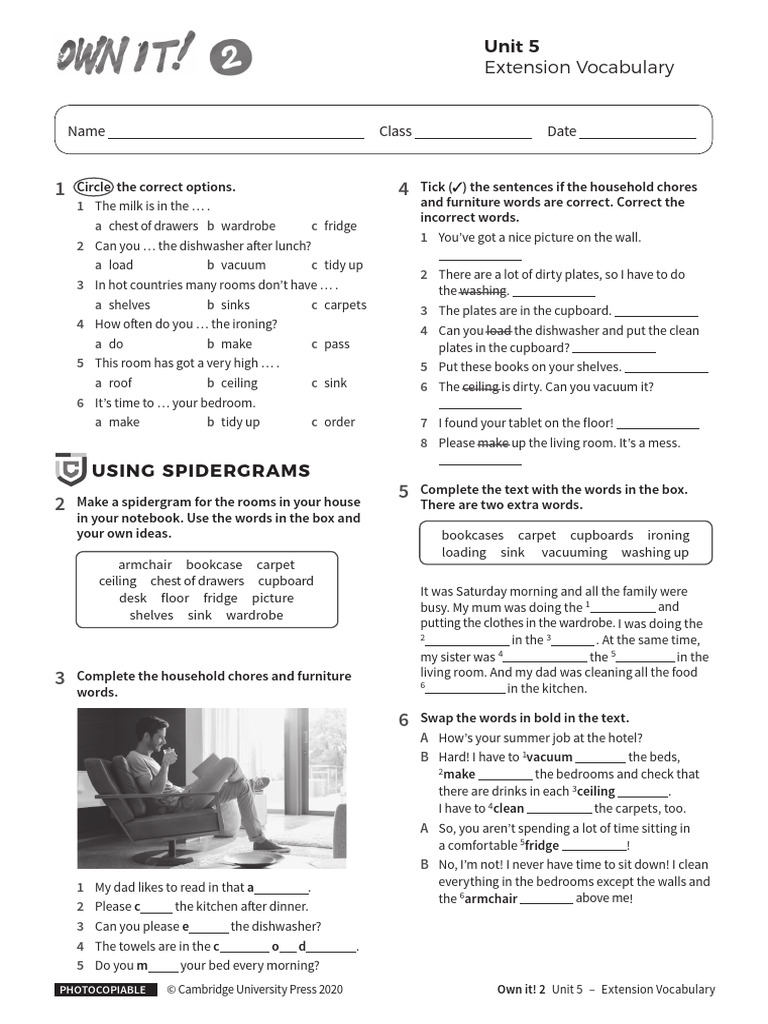 Vocabulary Extension Unit5 Without Answers | PDF | Bedroom | Housekeeping