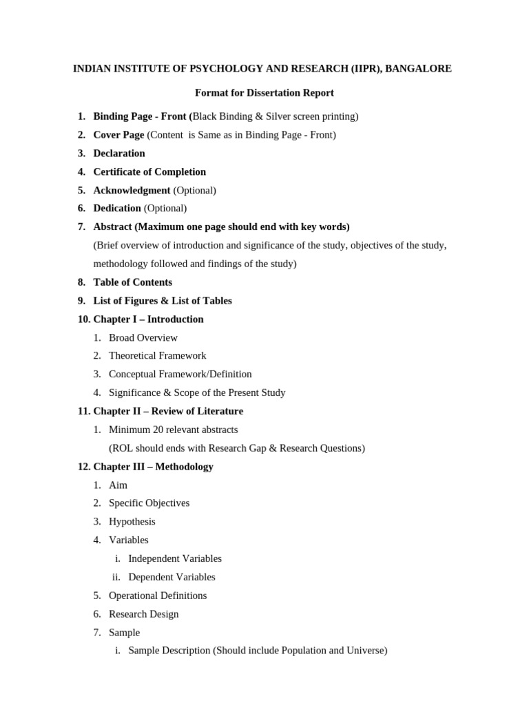 Dissertation Report Format IIPR Bangalore | PDF | Methodology | Sociology