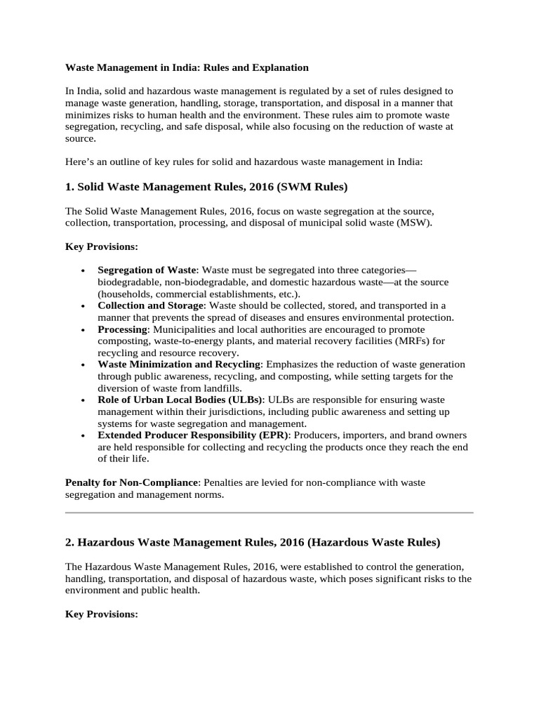 Waste Management Rules in India Explained | PDF | Waste Management ...