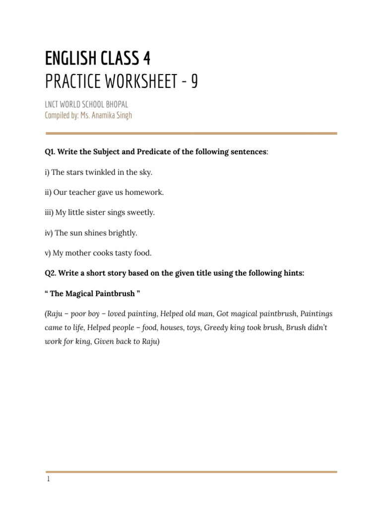 English Practice Worksheet - 9 | PDF