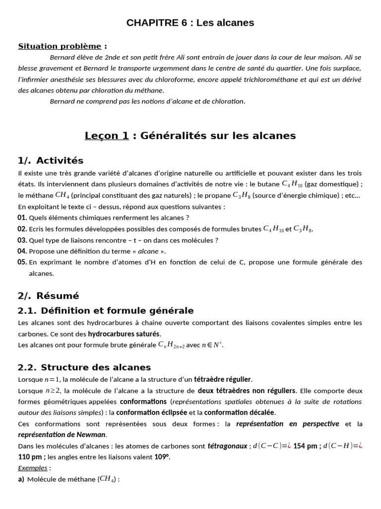 Alcanes et chloration des alcanes | PDF | Alcane | Chlore