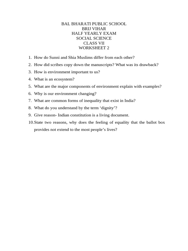 Class 7 Worksheet-2 | PDF