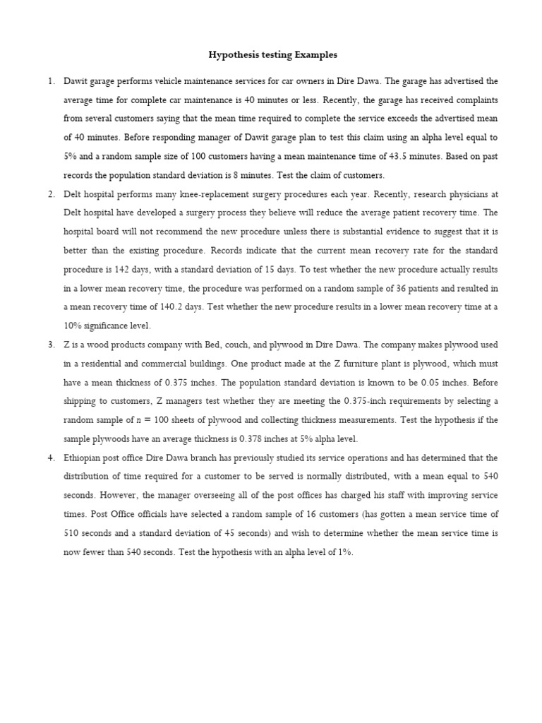 Examples On Hypothesis Testing | PDF | Statistical Significance