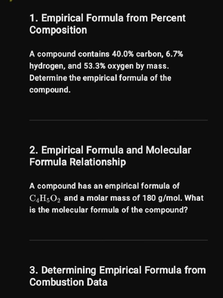 Empirical Formula | PDF | Mole (Unit) | Combustion