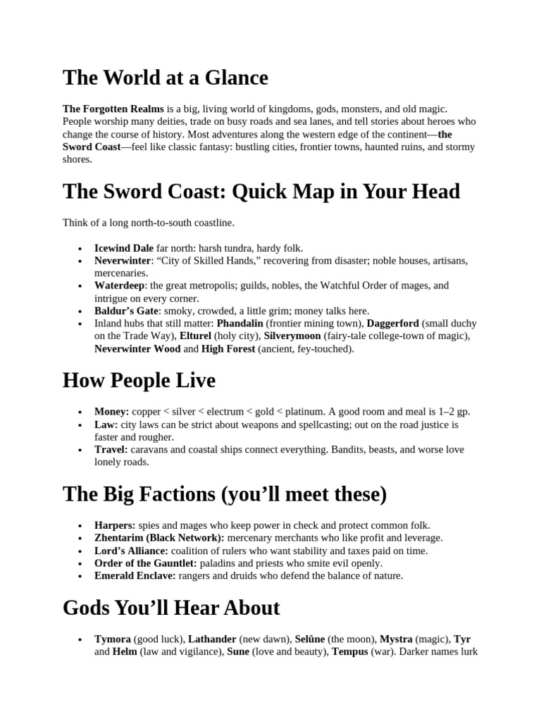 Overview of the Sword Coast in Faerûn | PDF | Forgotten Realms ...