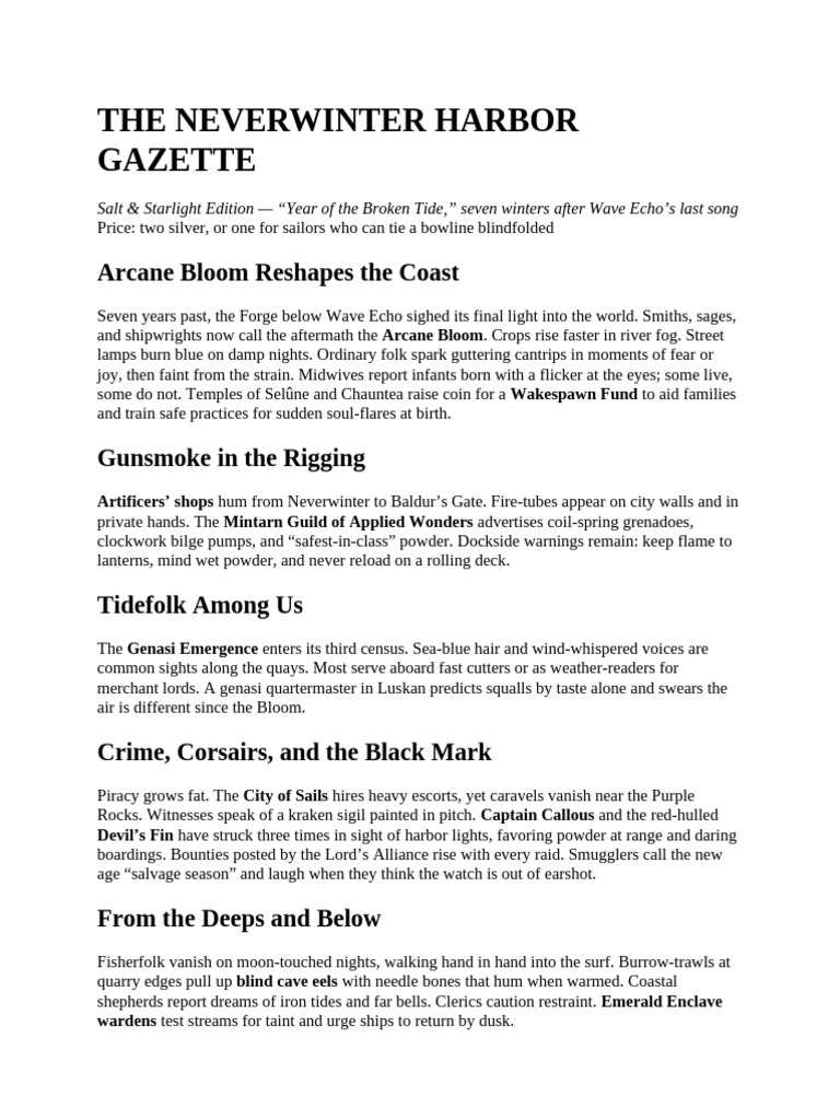 Neverwinter Harbor Gazette #0 | PDF
