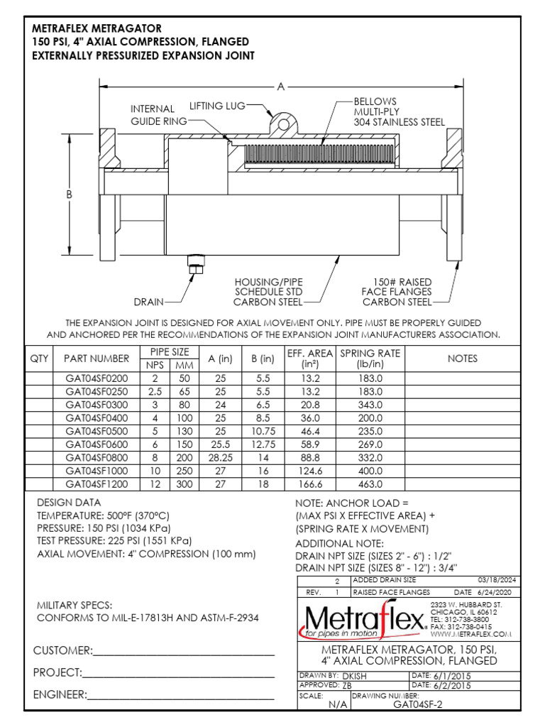 Metraflex Metragator 150 PSI Flanged All Movements 1 1 Drawing | PDF ...