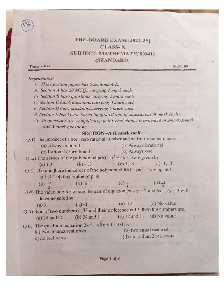 Pre Board Que Paper | PDF