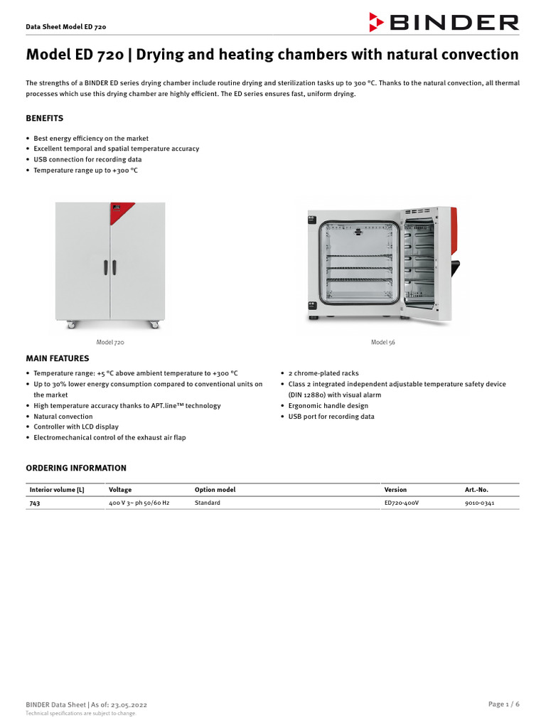 Binder Data Sheet Model ED 720 en | PDF | Temperature | Calibration