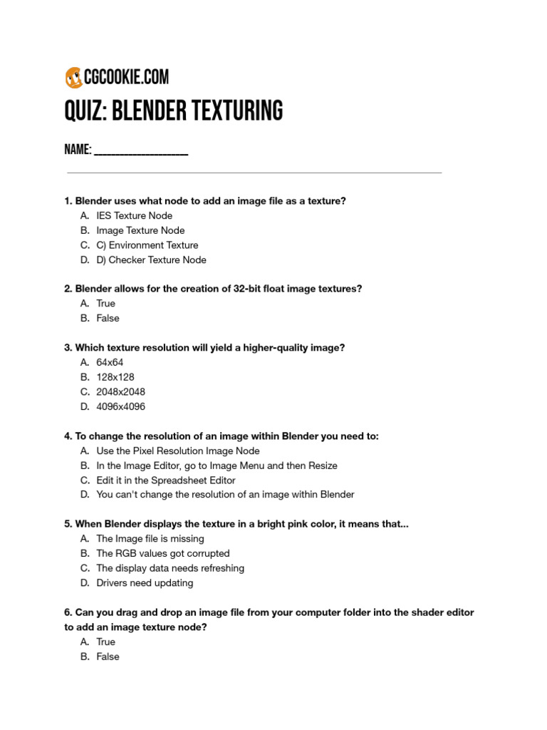Blender Texturing Quiz and Answers | PDF | Texture Mapping | Blender ...