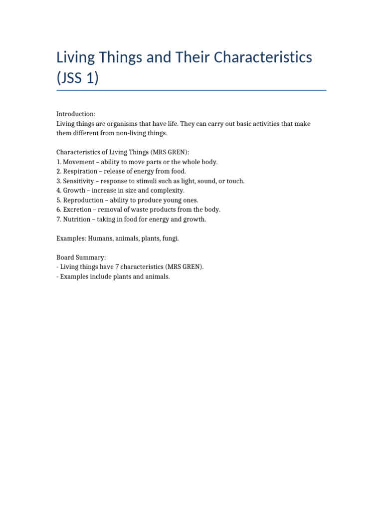 Living Things Characteristics | PDF