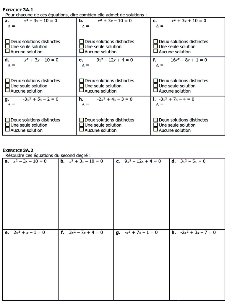 Résolutions D'équations Du Second Degré - Exercices Avec Correction | PDF