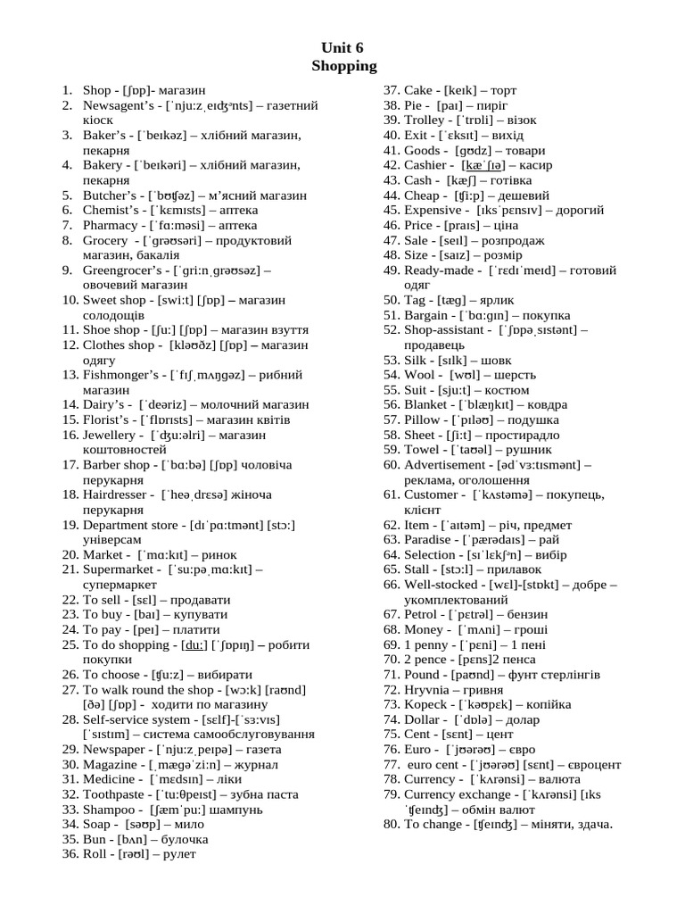 Unit 6 Shopping | PDF