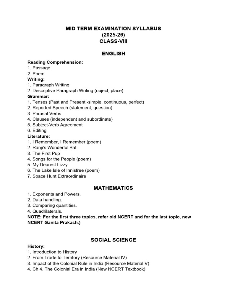 8-Mid Term Syllabus 2025-26 | PDF