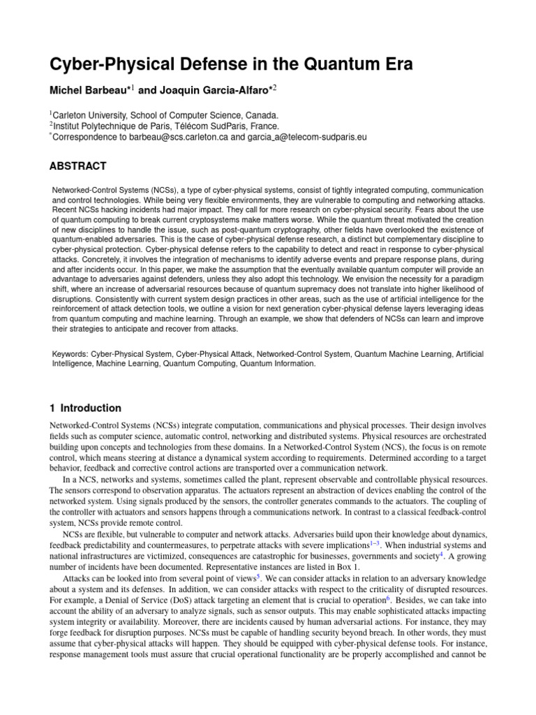 Quantum Cyber-Physical Defense Strategies | PDF | Machine Learning ...