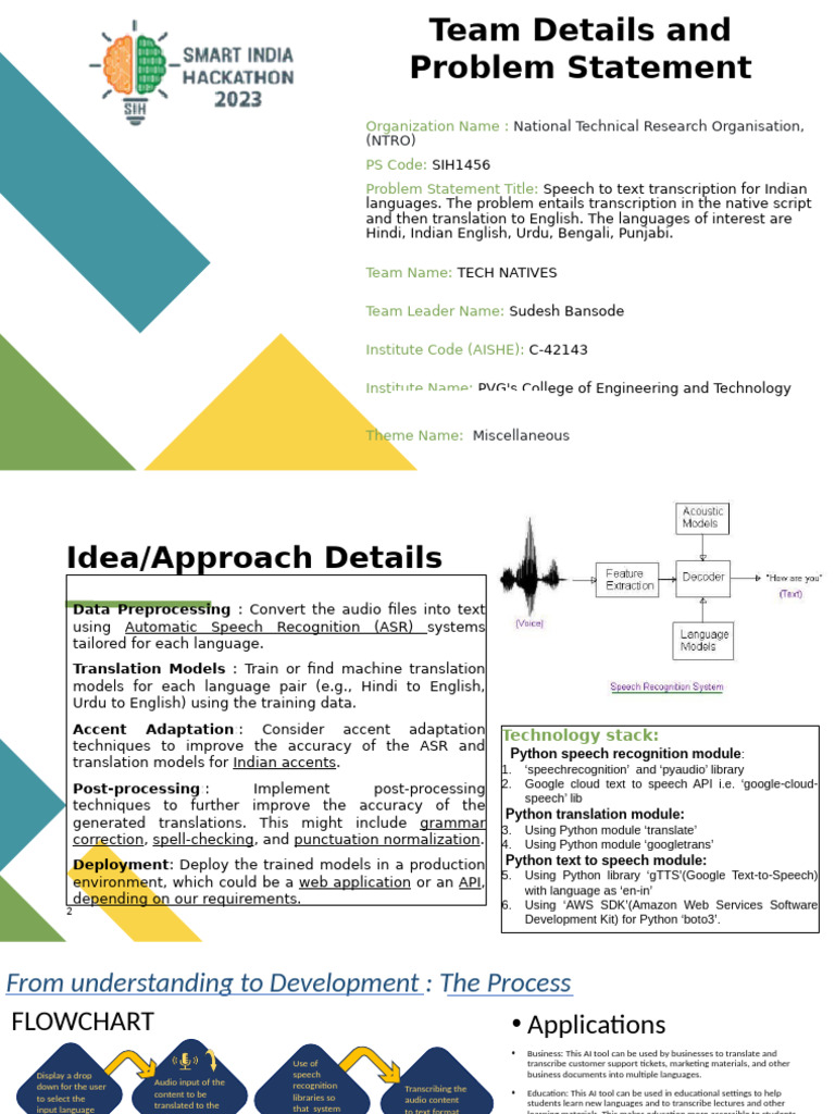 SIH PPT (Applications Added) | PDF | Speech Recognition | Artificial Intelligence