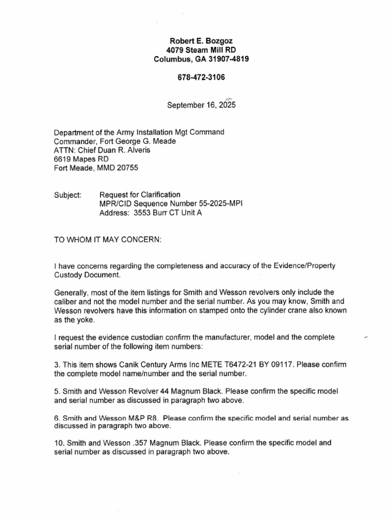Request For Clarification - Evidence Property Custody Document ...