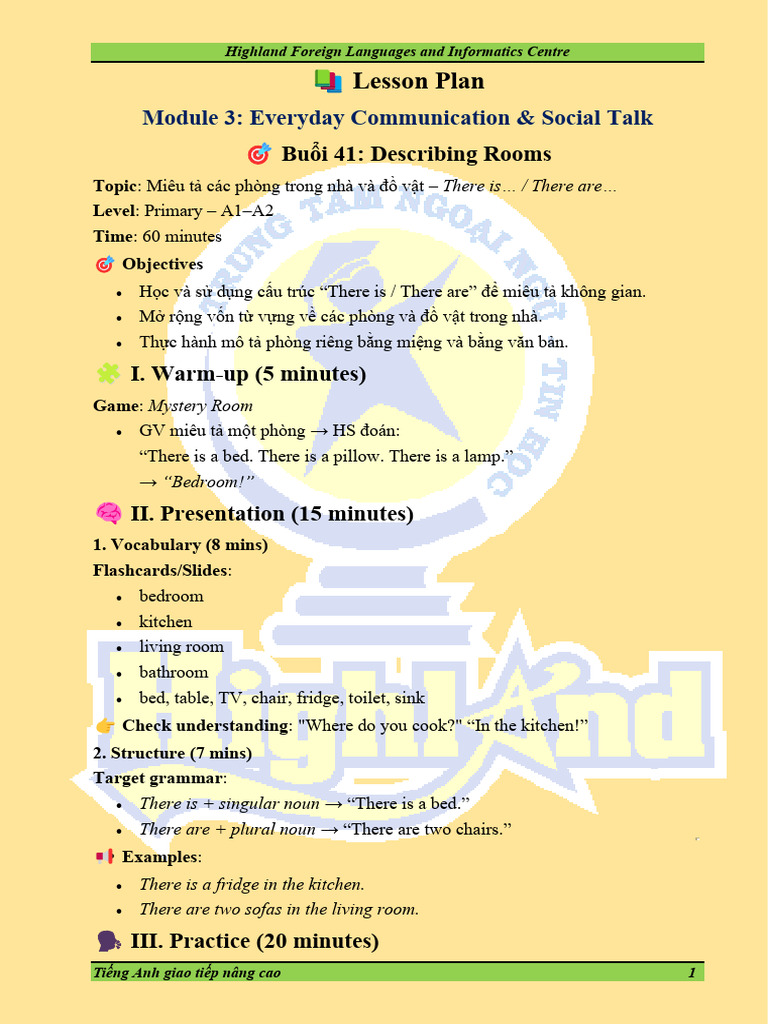 Lesson Plan-Buoi 41-Describing Rooms | PDF