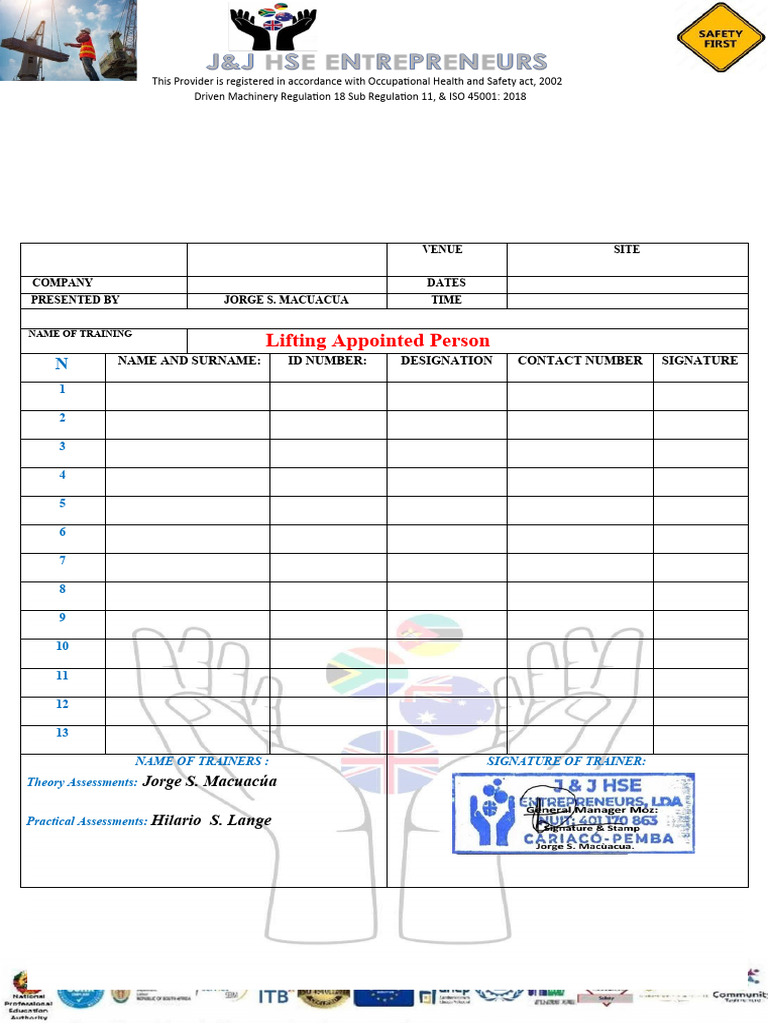 Lifting Appointed Person Attendance Register | PDF
