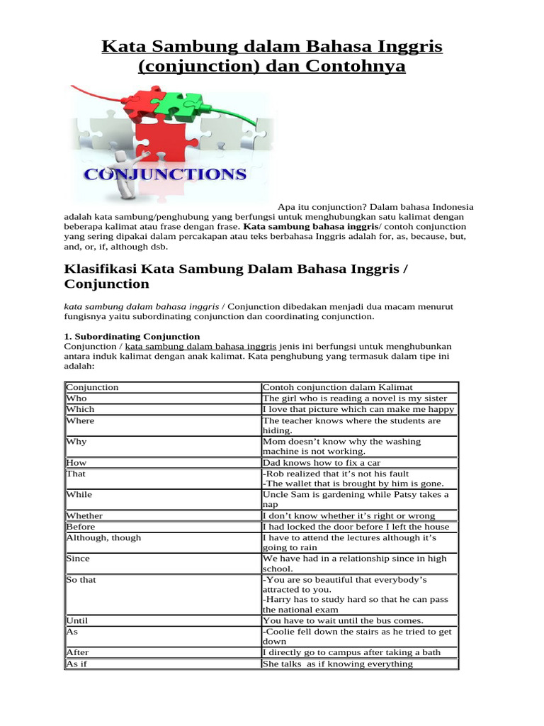 Kata Sambung Dalam Bahasa Inggris (CONJUNCTION) | PDF