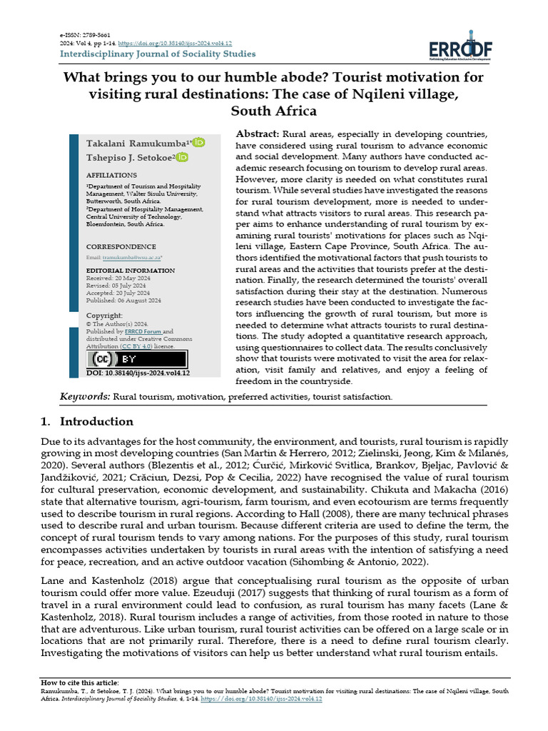 What Brings You To Our Humble Abode Tourist Motivation For Visiting ...