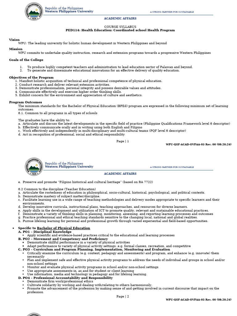Health Education Course Syllabus | PDF | Learning | Pedagogy