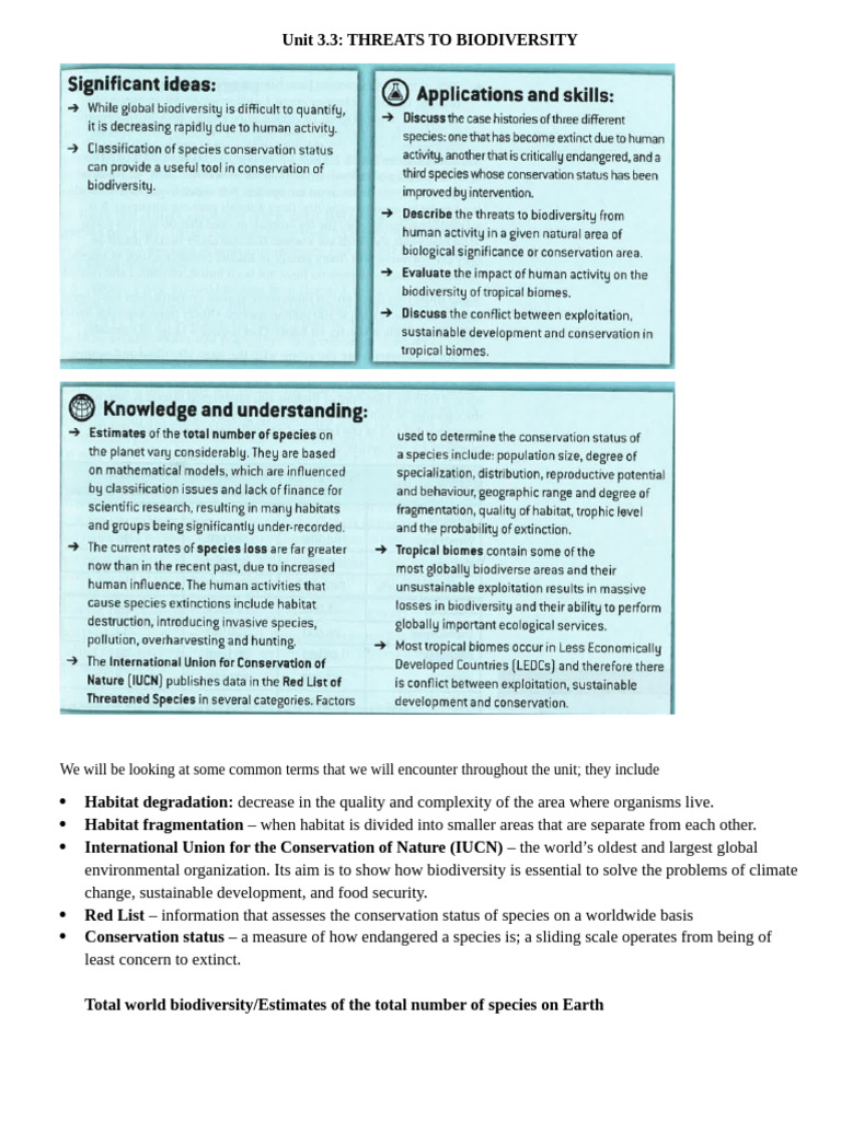 Unit 3.3-Threats To Biodiversity-Part 2 | PDF | Biodiversity | Rainforest