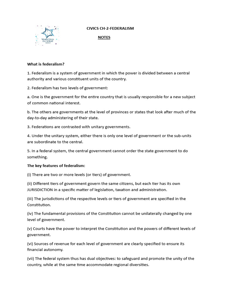 Federalism Class 10 | PDF | Federalism | Federation