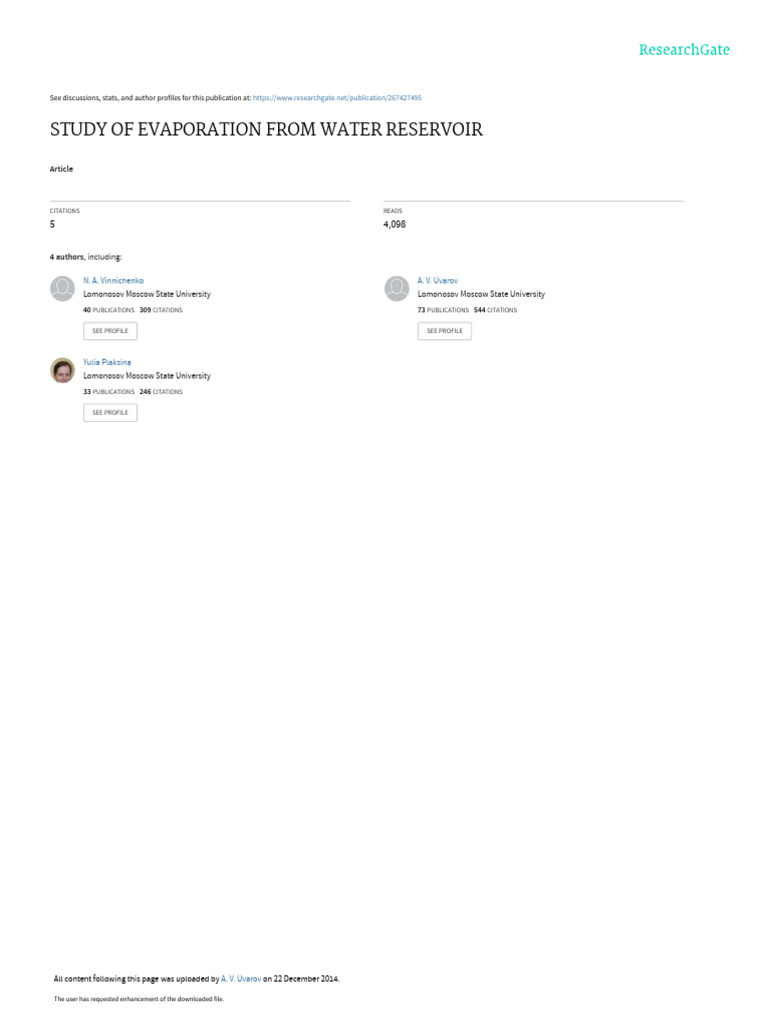 Study of Evaporation From Water Reservoir | PDF | Heat Transfer ...