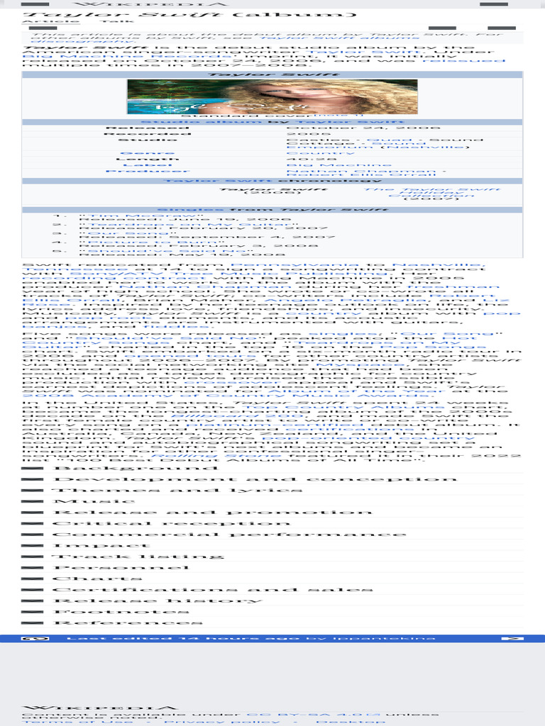 Taylor Swift (Album) - Wikipedia | PDF | Taylor Swift | Country Music