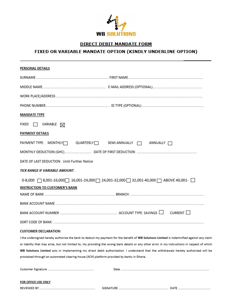 Free Direct Debit Mandate Template | PDF